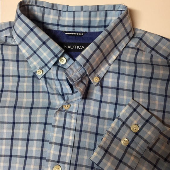 Nautica | Shirts | Nautica Men M Navywhlight Blue Plaid Button Dwn ...
